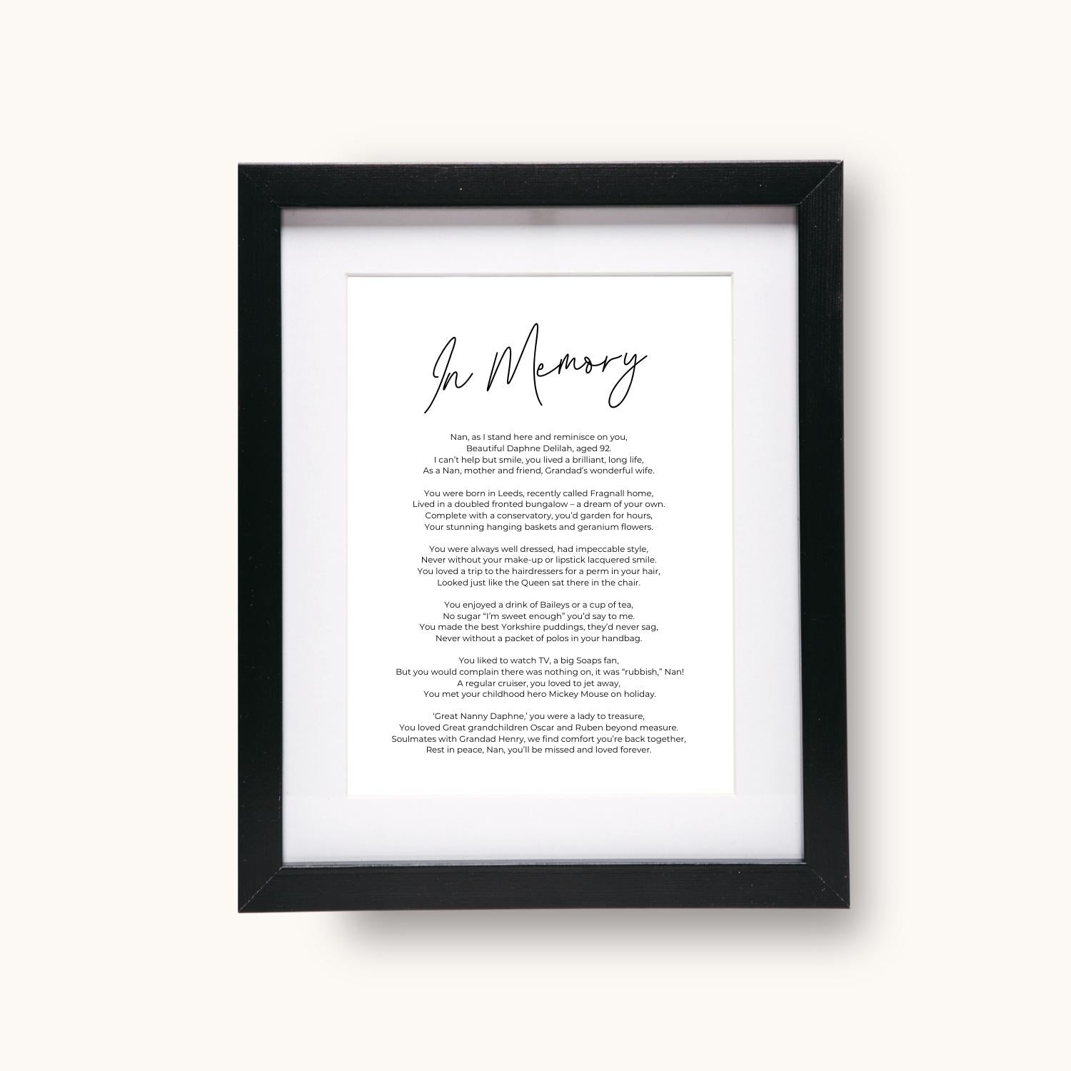 Bespoke In Memory Poem – www.wrdit.com