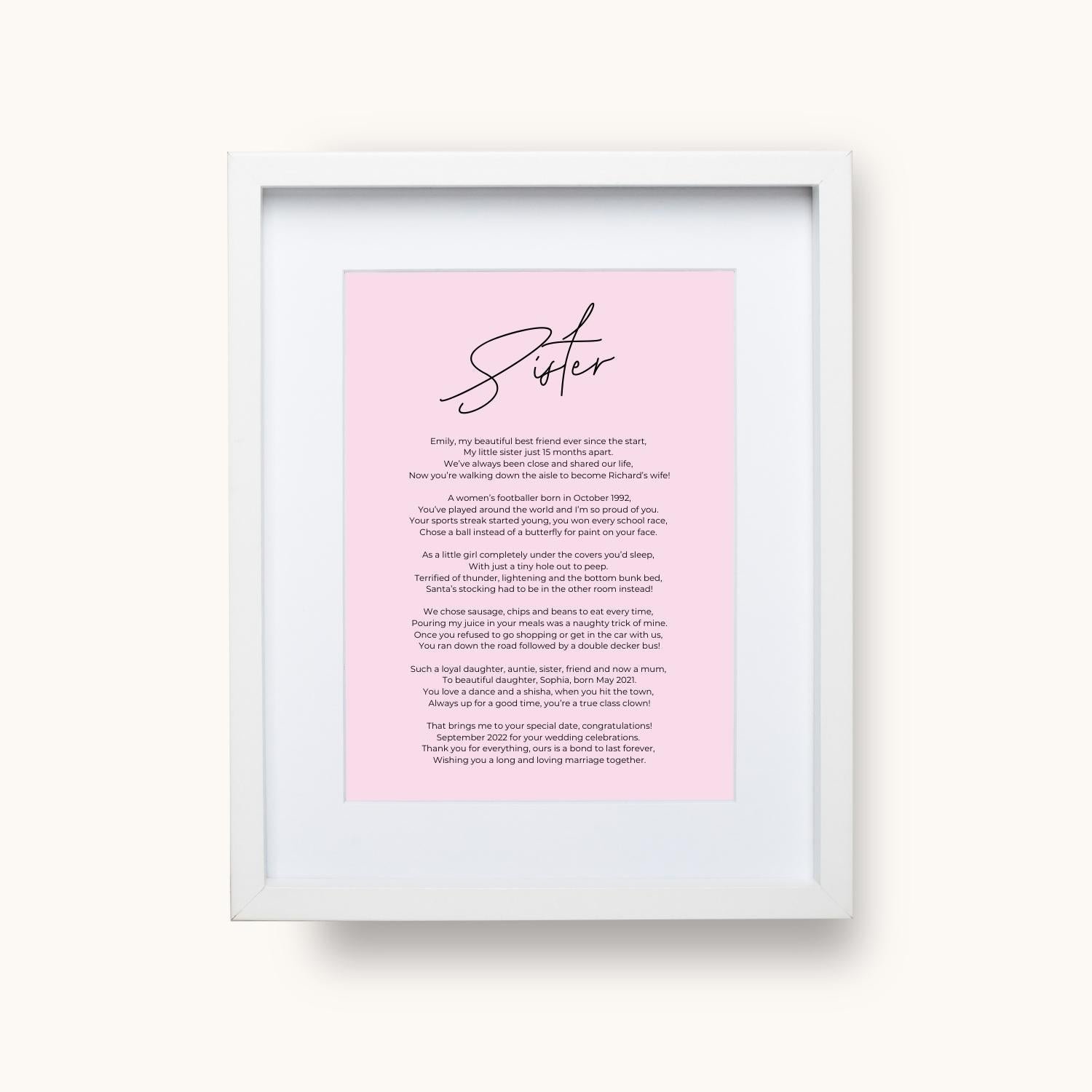 Bespoke Sister Poem – www.wrdit.com